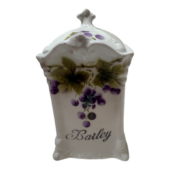 Kitchen | Vintage White Ceramic Canister With Purple Grapes | Poshmark
